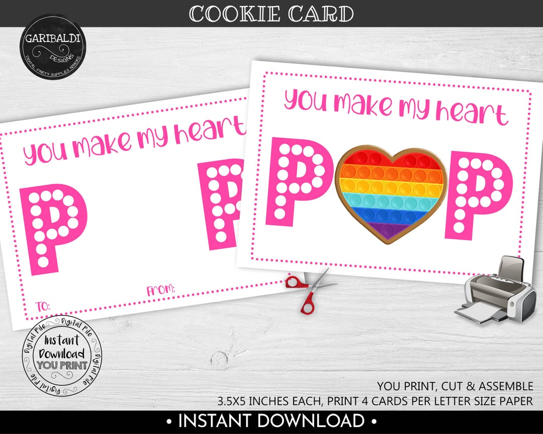 You Make My Heart Pop Cookie Card Pop Bubble Valentine's Day Tag ...