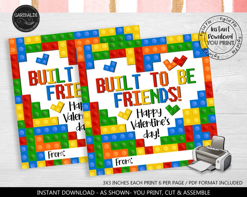Building Blocks Valentine's Day Card Built to Be Friends Valentine's ...