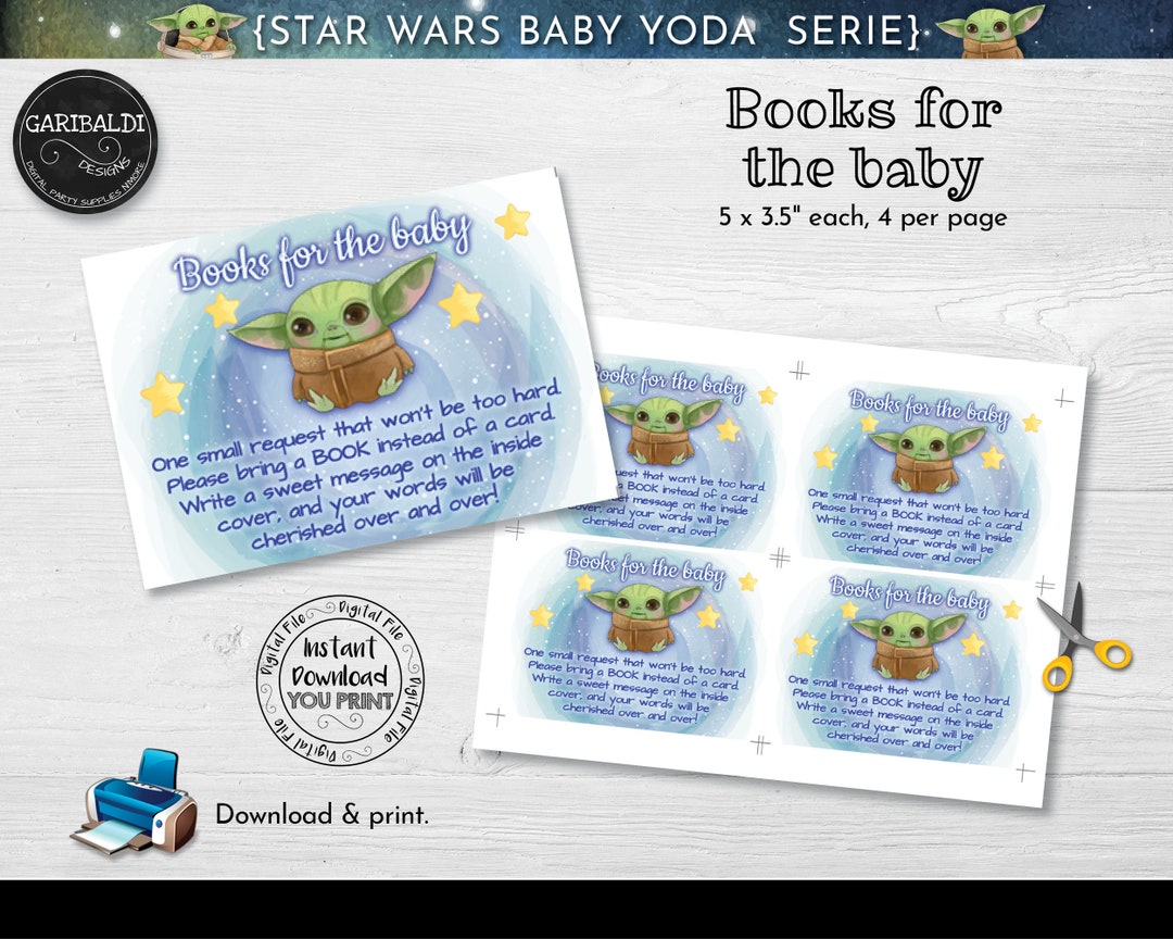 Printable Star Wars Books for Baby Card, Star Wars Baby Yoda Books ...