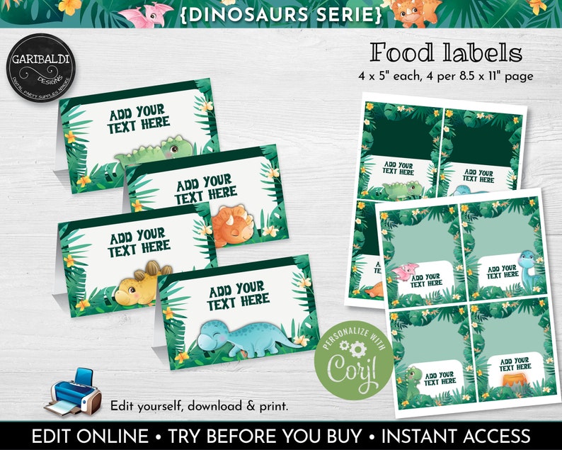 Editable Dinosaurs Food Labels Instant Download Food Tags - Etsy