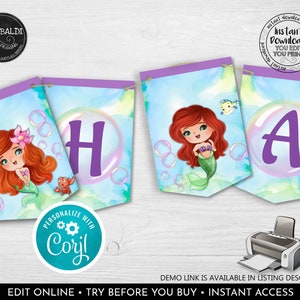 Editable Mermaid Pennant Banner Printable Under the Sea Banner Mermaid ...