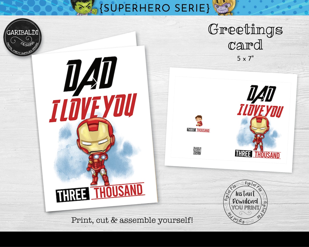 Instant Download Father's Day Card, Superhero Fathers Day Card, Super ...