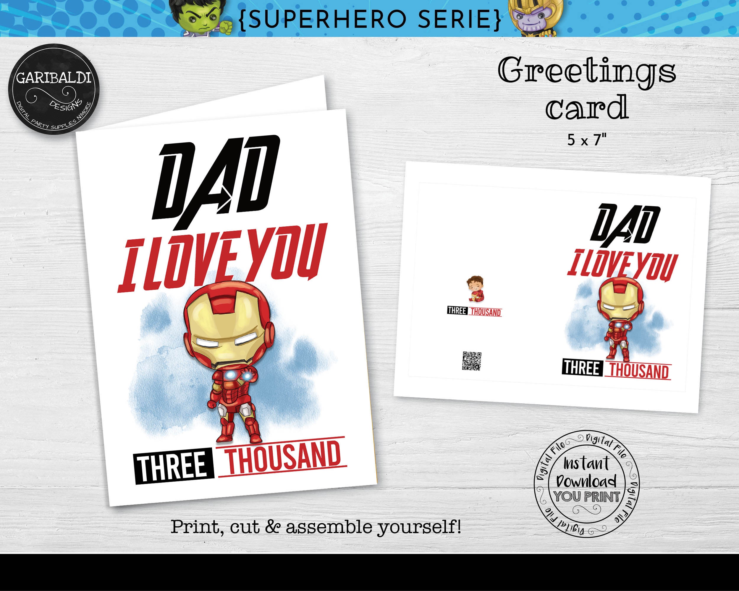 Instant Download Father's Day Card Superhero Fathers Day - Etsy