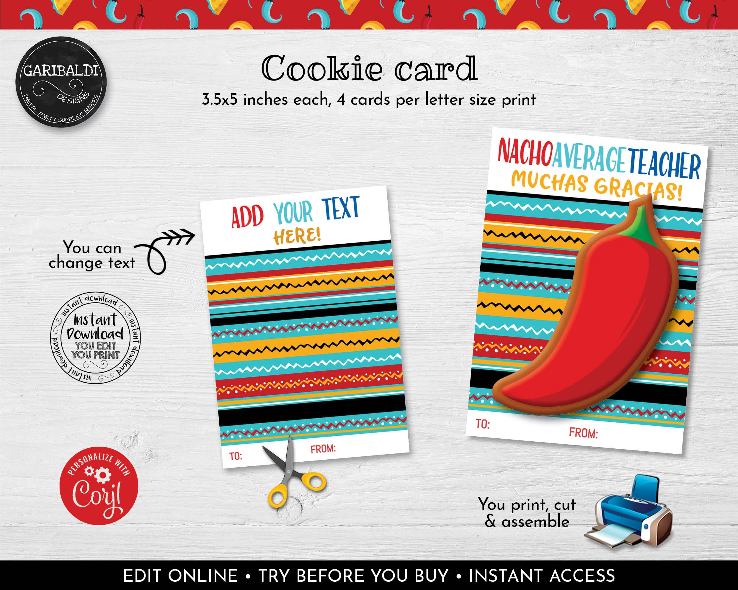 Editable Mexican Fiesta Cookie Card, Cinco De Mayo Cookie Card ...