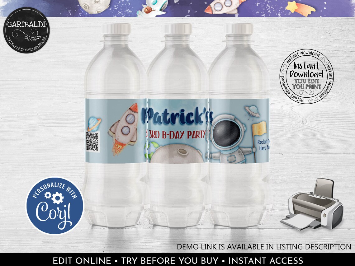 Editable Outer Space Water Bottle Labels Template Galaxy Party - Etsy