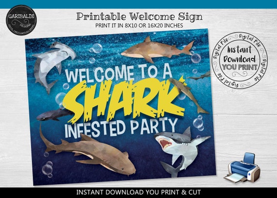 Printable Shark Welcome Sign Shark Birthday Party Sign Shark | Etsy