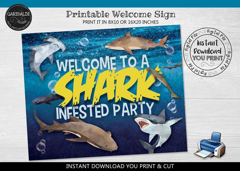 Printable Shark Welcome Sign Shark Birthday Party Sign Shark Birthday ...