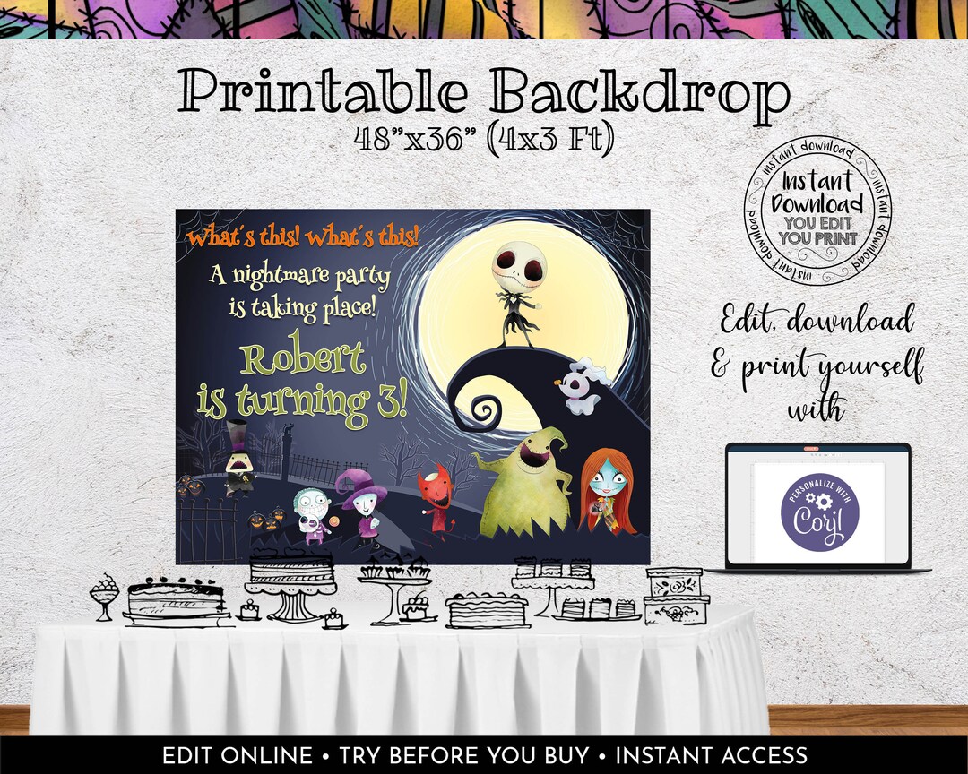 Editable Nightmare Before Christmas Backdrop Printable Halloween Banner ...