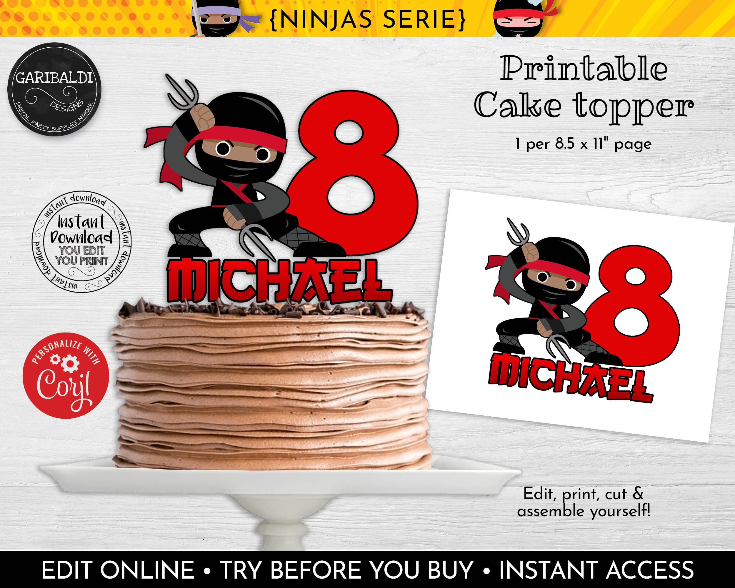 Editable Ninja Boy Cake Topper Instant Download Ninja T-shirt | Etsy