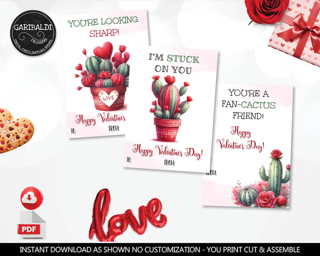 Printable Valentine's Day Cards Cactus Valentine's Day School Teacher ...
