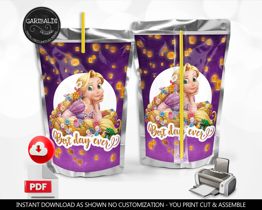Rapunzel Juice Pouch Labels Printable Tower Princess Labels Instant ...