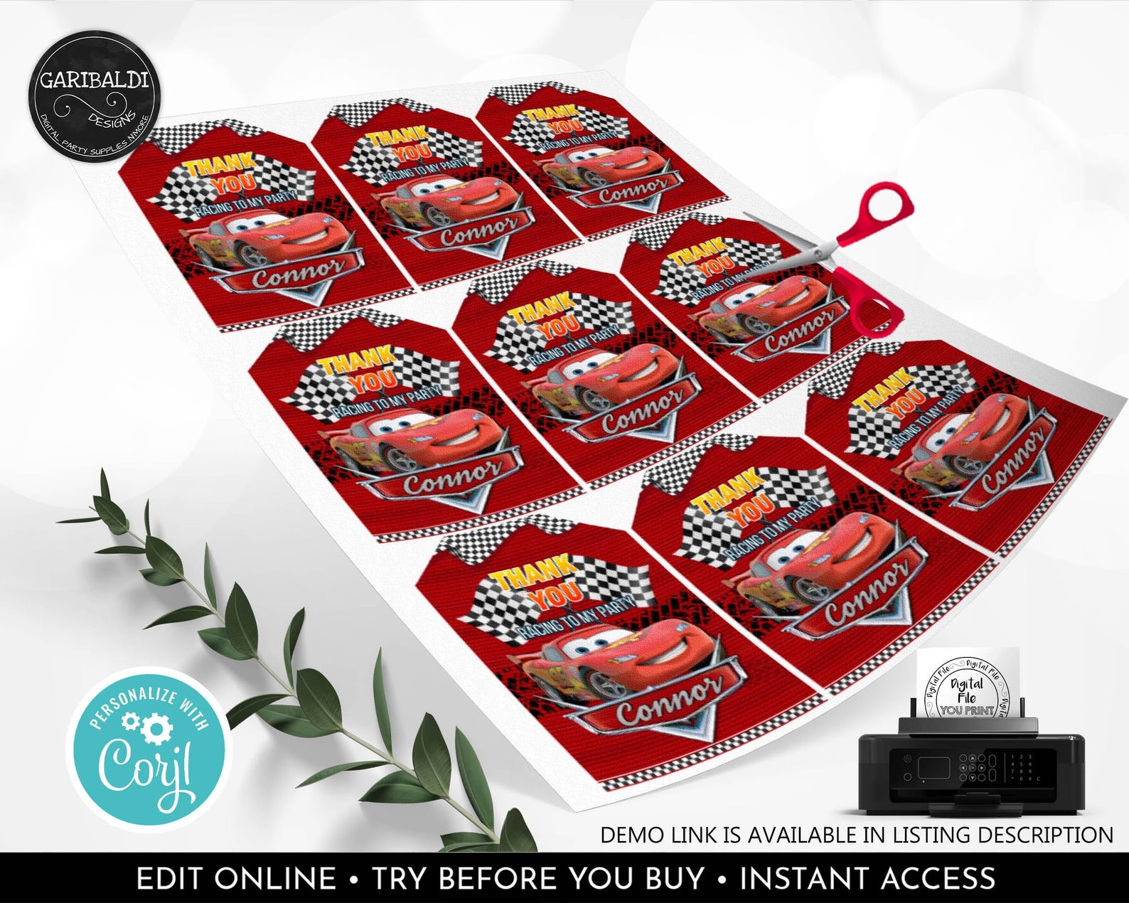 Editable Race Cars Favor Tags Printable Racing Car Party Gift Tags Cars ...