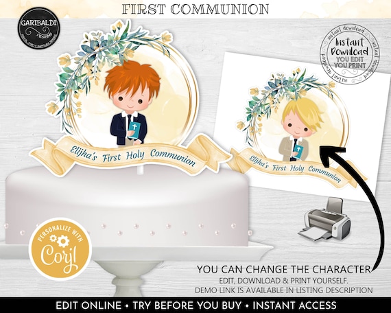Editable First Communion Cake Topper Printable First Holy | Etsy