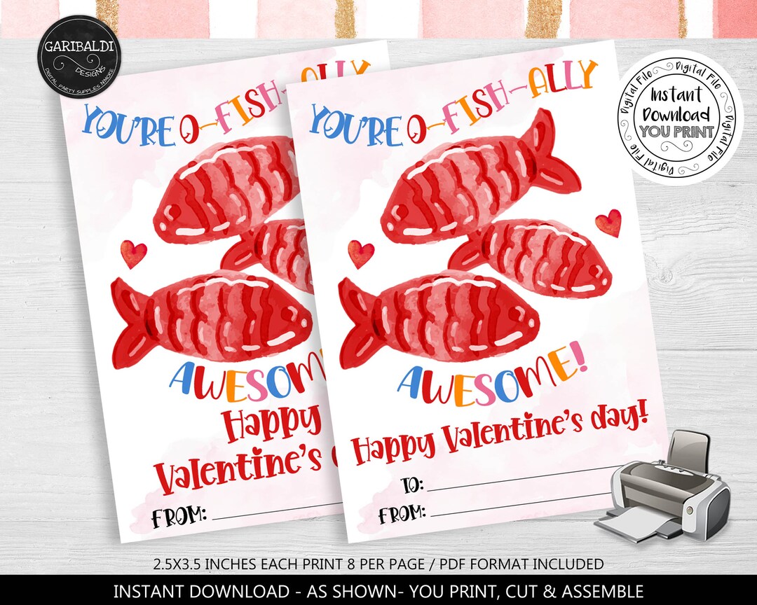 Fish Valentine's Day Cards Ofishally Awesome Fish Treat Tag Valentines ...