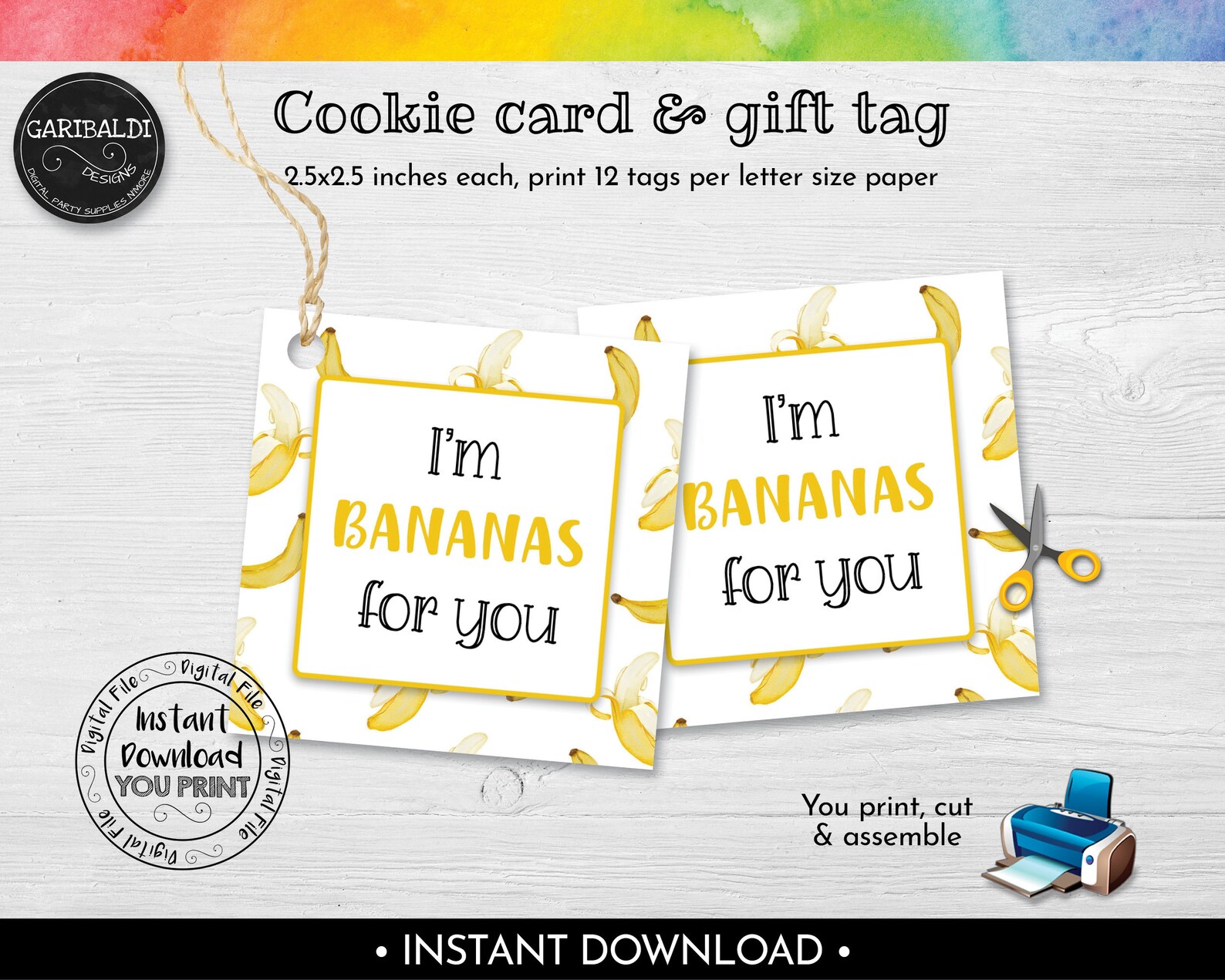 I Am Bananas for You Favor Tag, Valentine's Day Cookie Tag, Valentine's ...