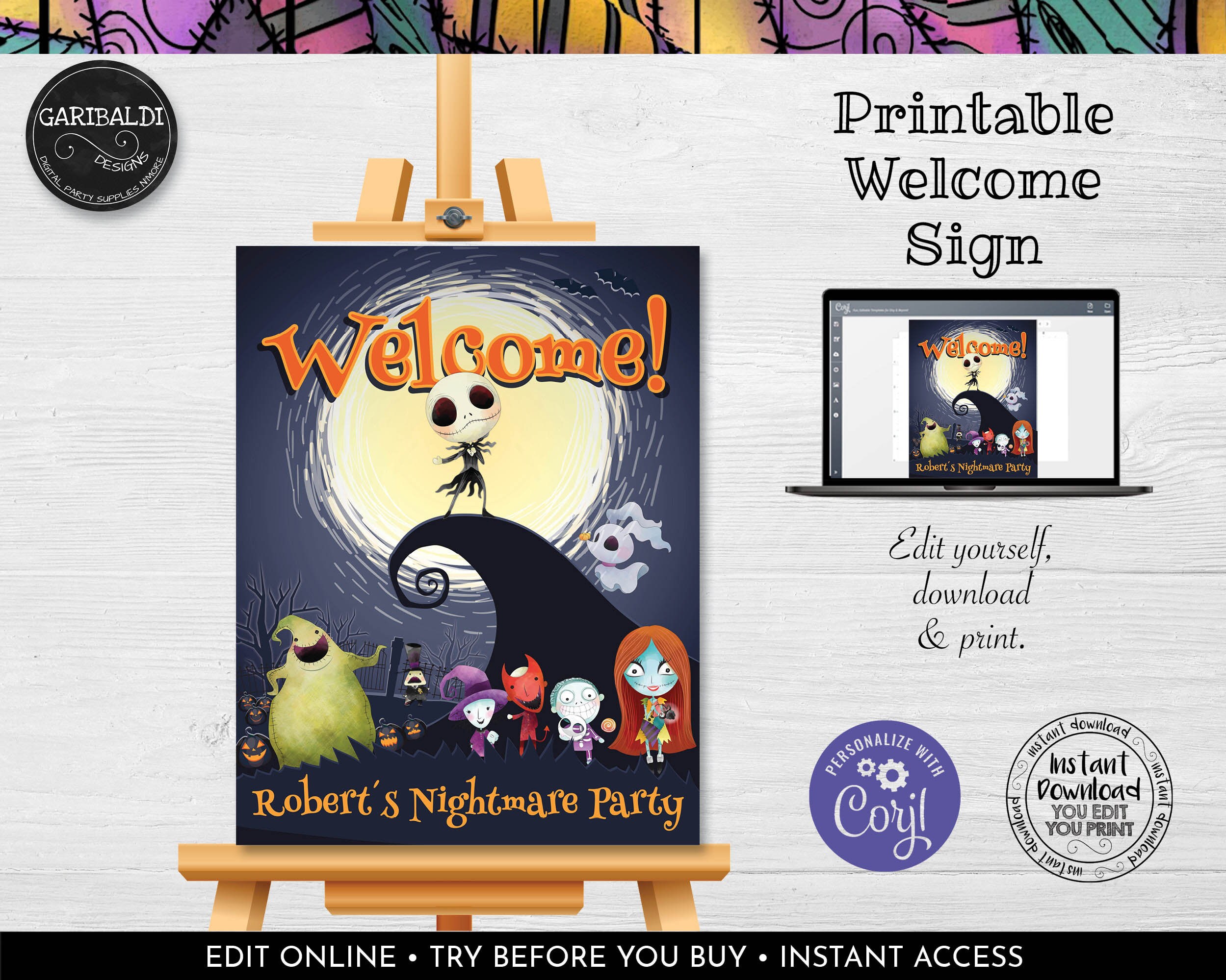 Editable Nightmare Before Christmas Welcome Sign Instant Download ...