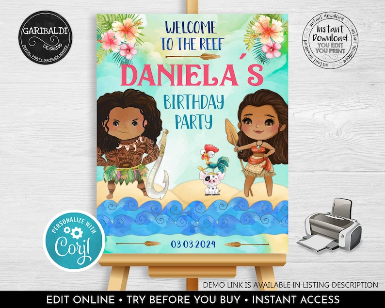 Editable Moana Welcome Sign Maui Party Sign Printable Moana - Etsy