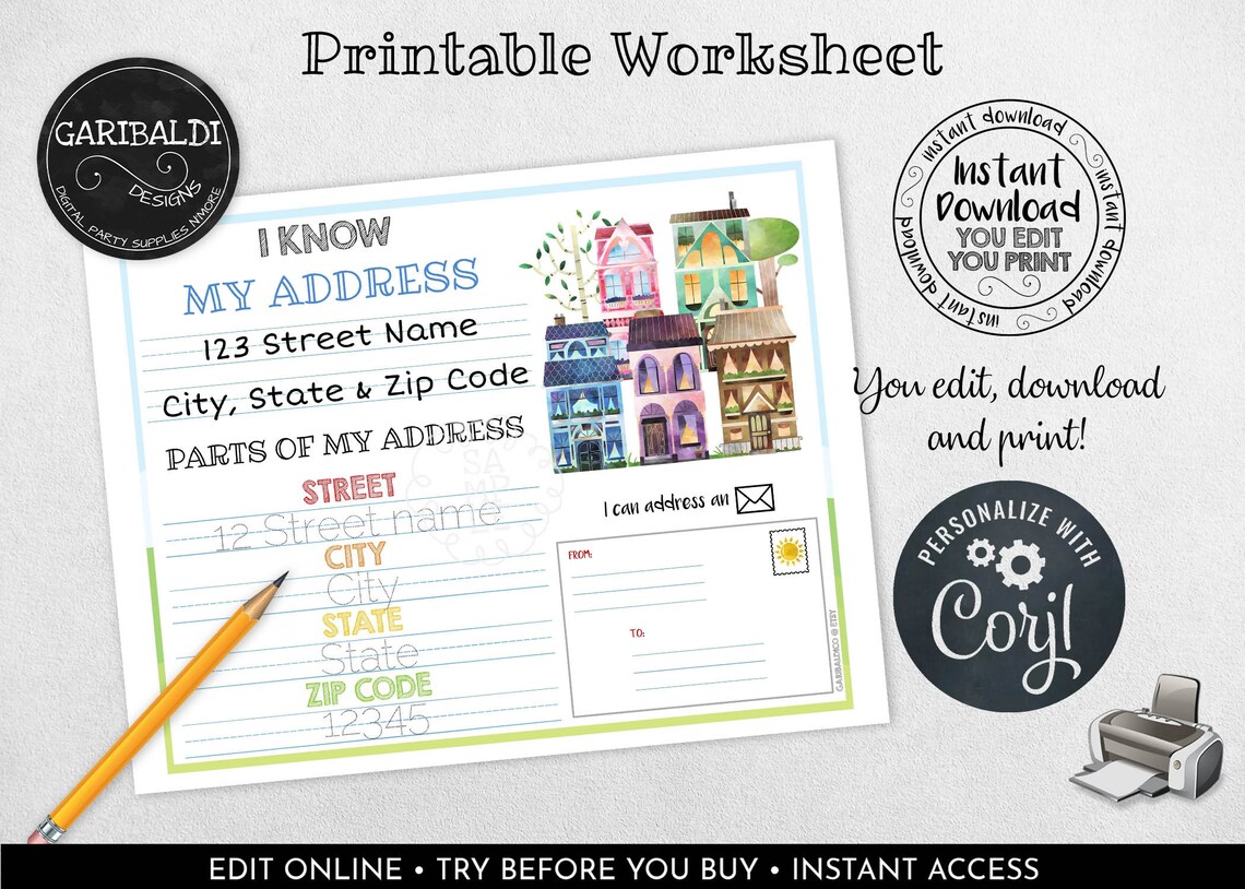 Editable My Address Worksheet I Know My Address Practice - Etsy