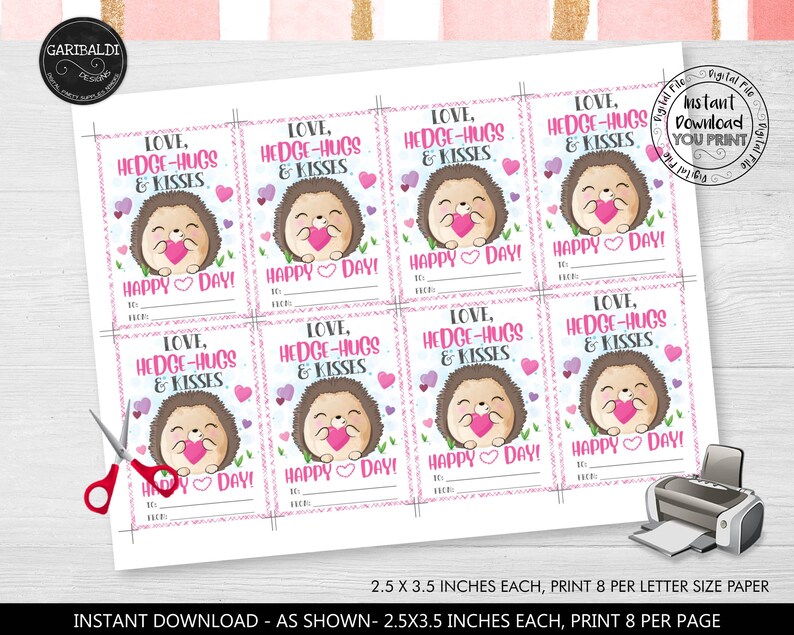 Printable Valentine's Day Cards, Hedgehog Valentine's Day Card, School ...