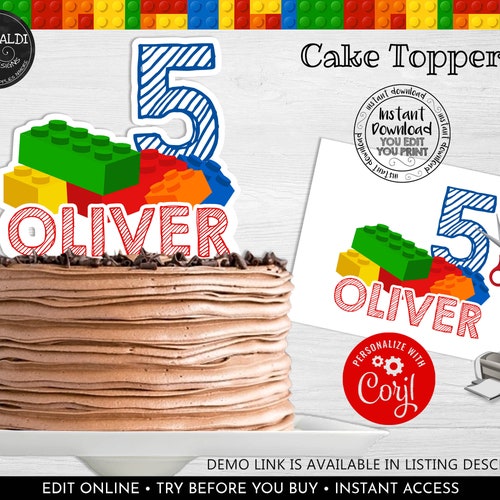 Editable Building Blocks Cake Topper Printable Building | Etsy