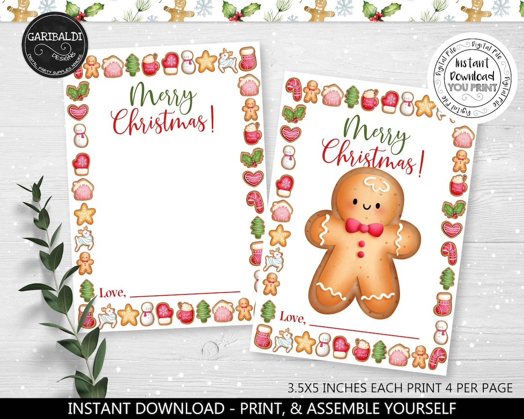 Printable Christmas Cookie Card Santa Cookie Tag Instant Download ...