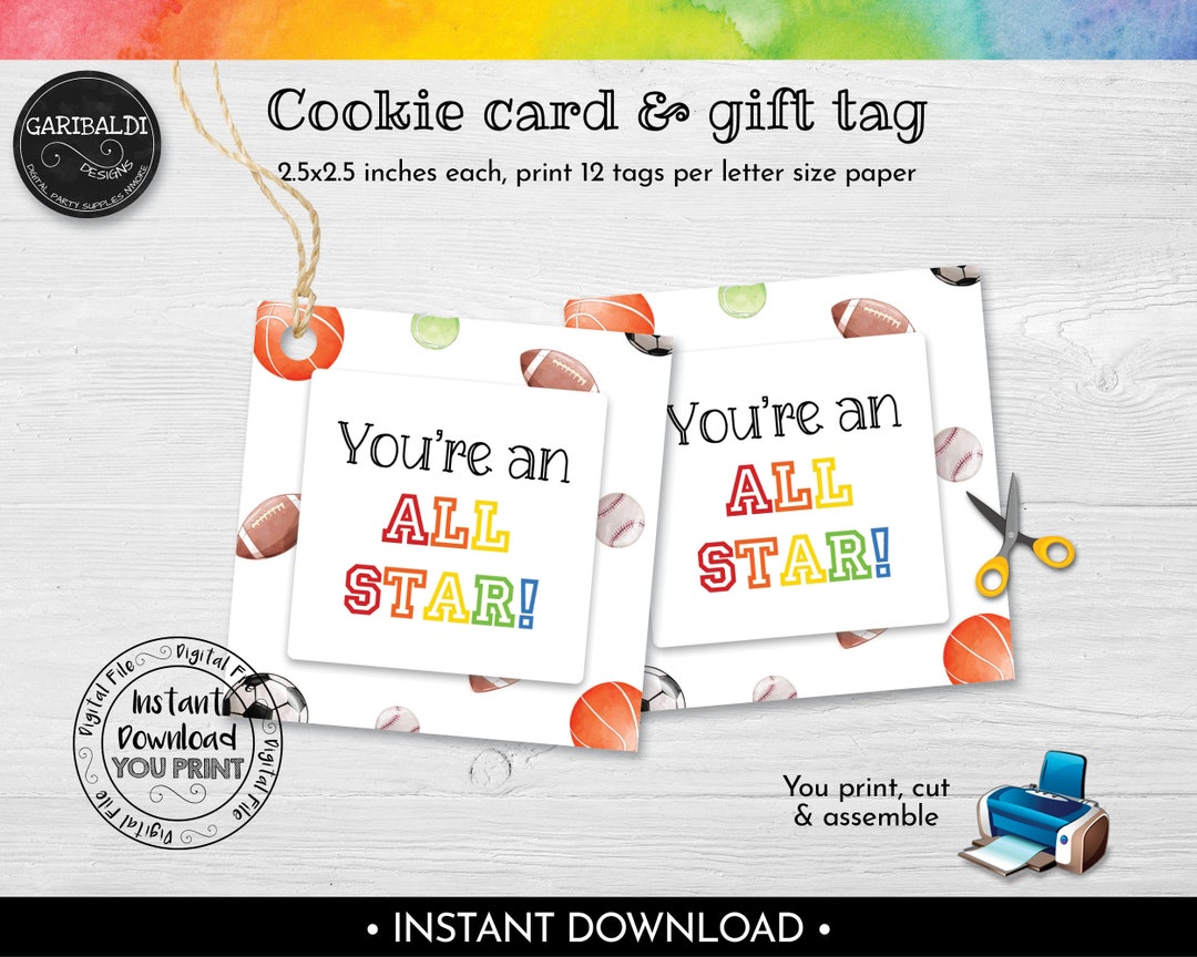 You're an All Star Favor Tag, You Are an All Star Cookie Card, Sports ...
