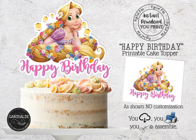 Instant download Rapunzel Cake Topper Printable Princess | Etsy
