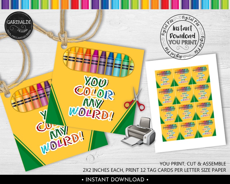 Back to School Tag You Color My World Gift Tag Printable - Etsy
