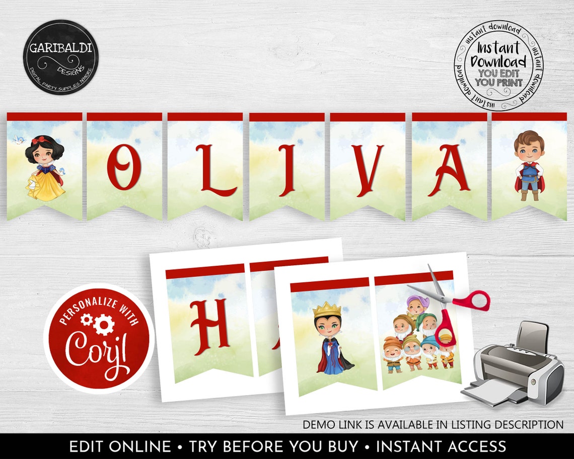 Editable Snow White Pennant Banner Printable Snow White Banner - Etsy