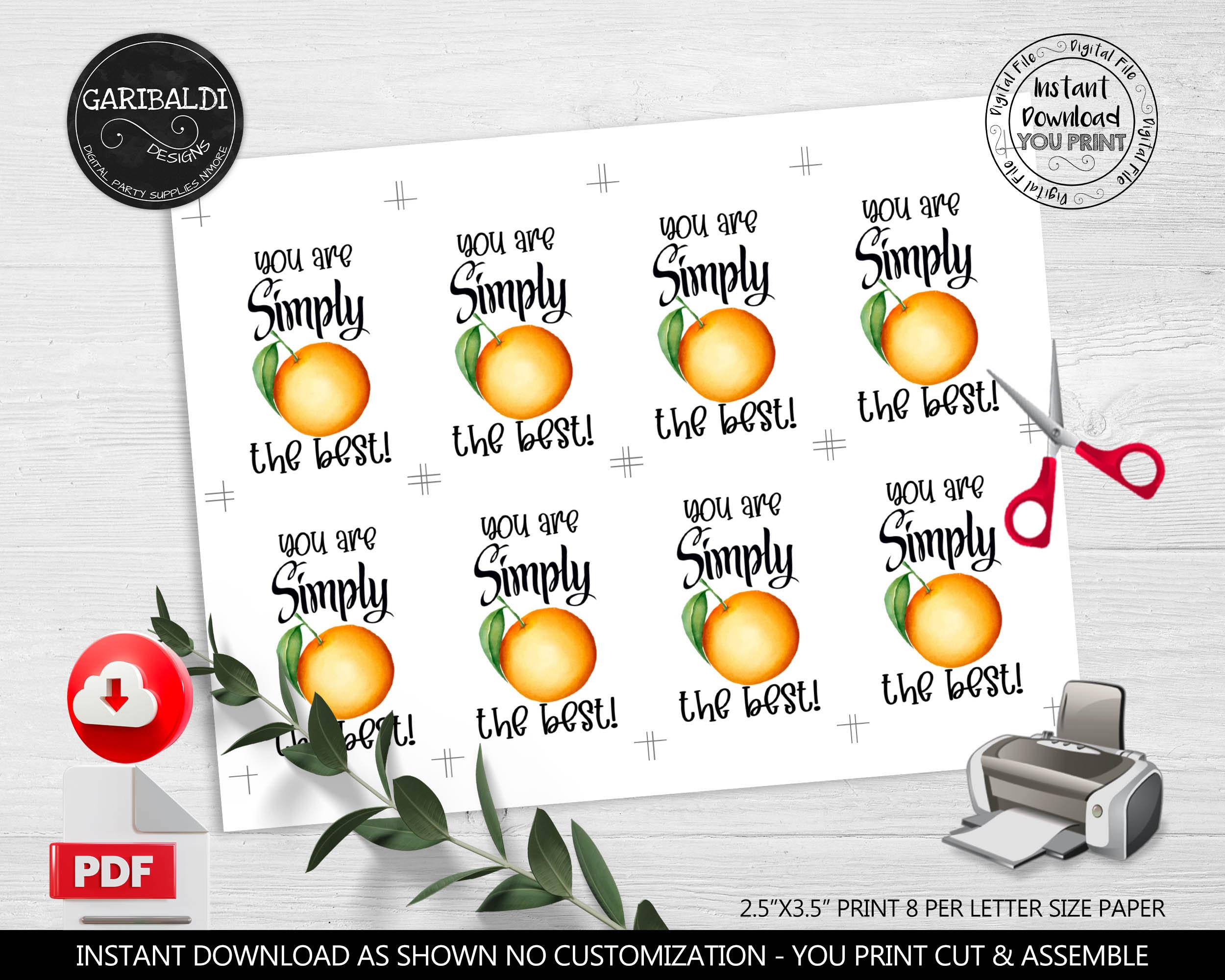 Teacher Appreciation Tags You Are Simply the Best Gift Tag Orange Juice ...