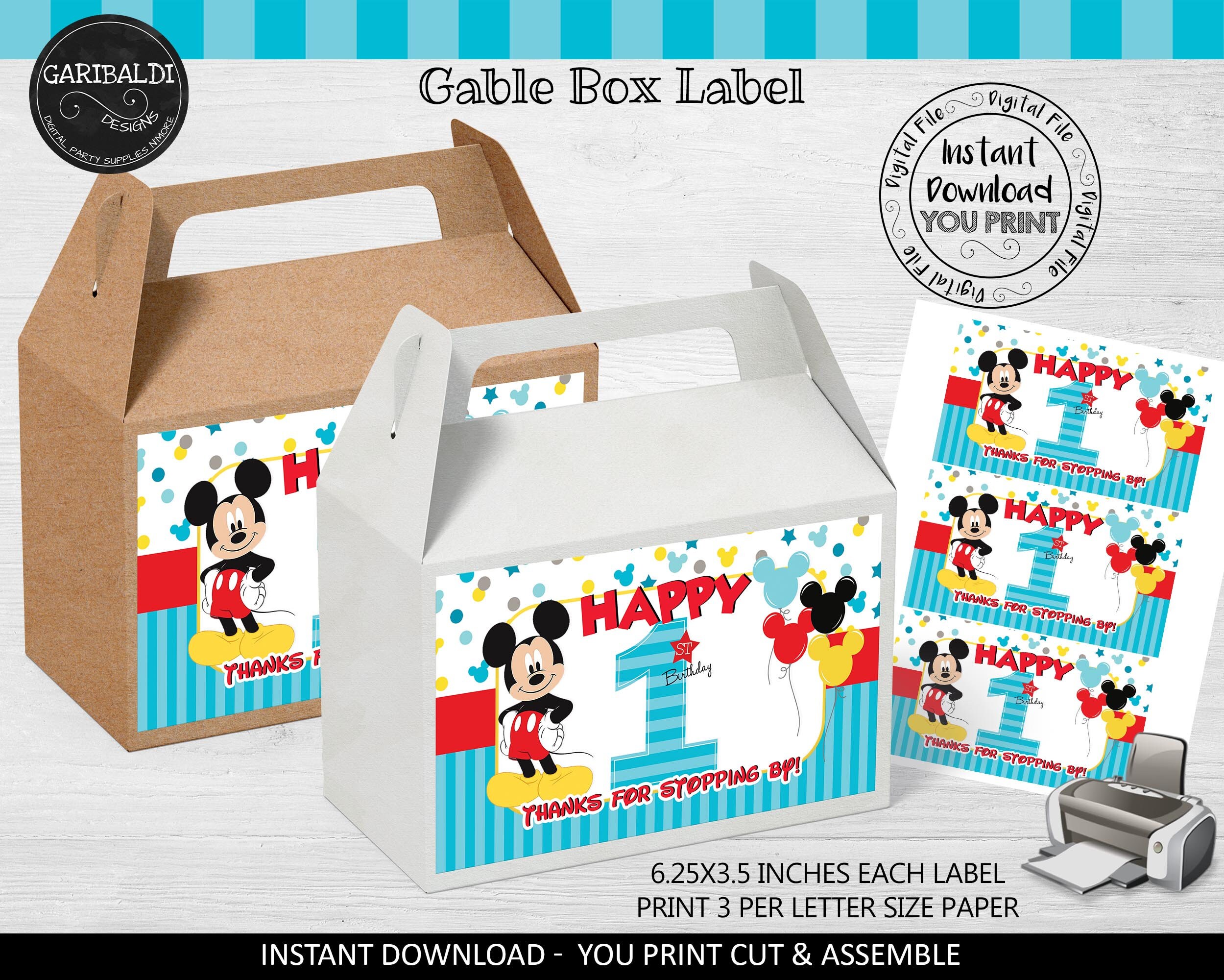 First Birthday Gable Box Labels Instant Download Gift Box | Etsy