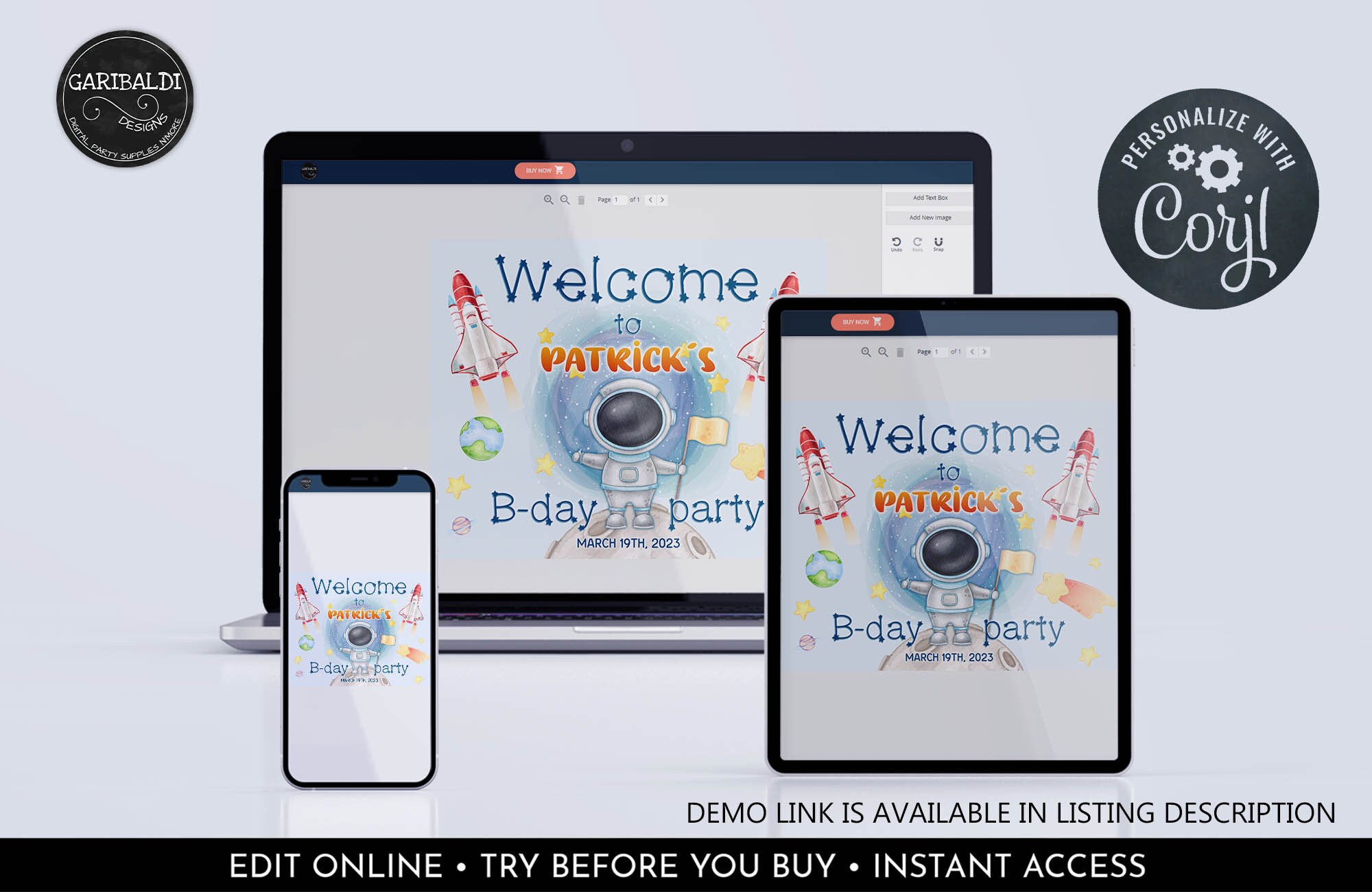 Editable Outer Space Welcome Sign Galaxy Planets Astronaut Moon Solar ...