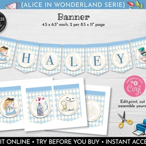 EDITABLE Alice in Wonderland Pennant Banner, Alice in Wonderland ...