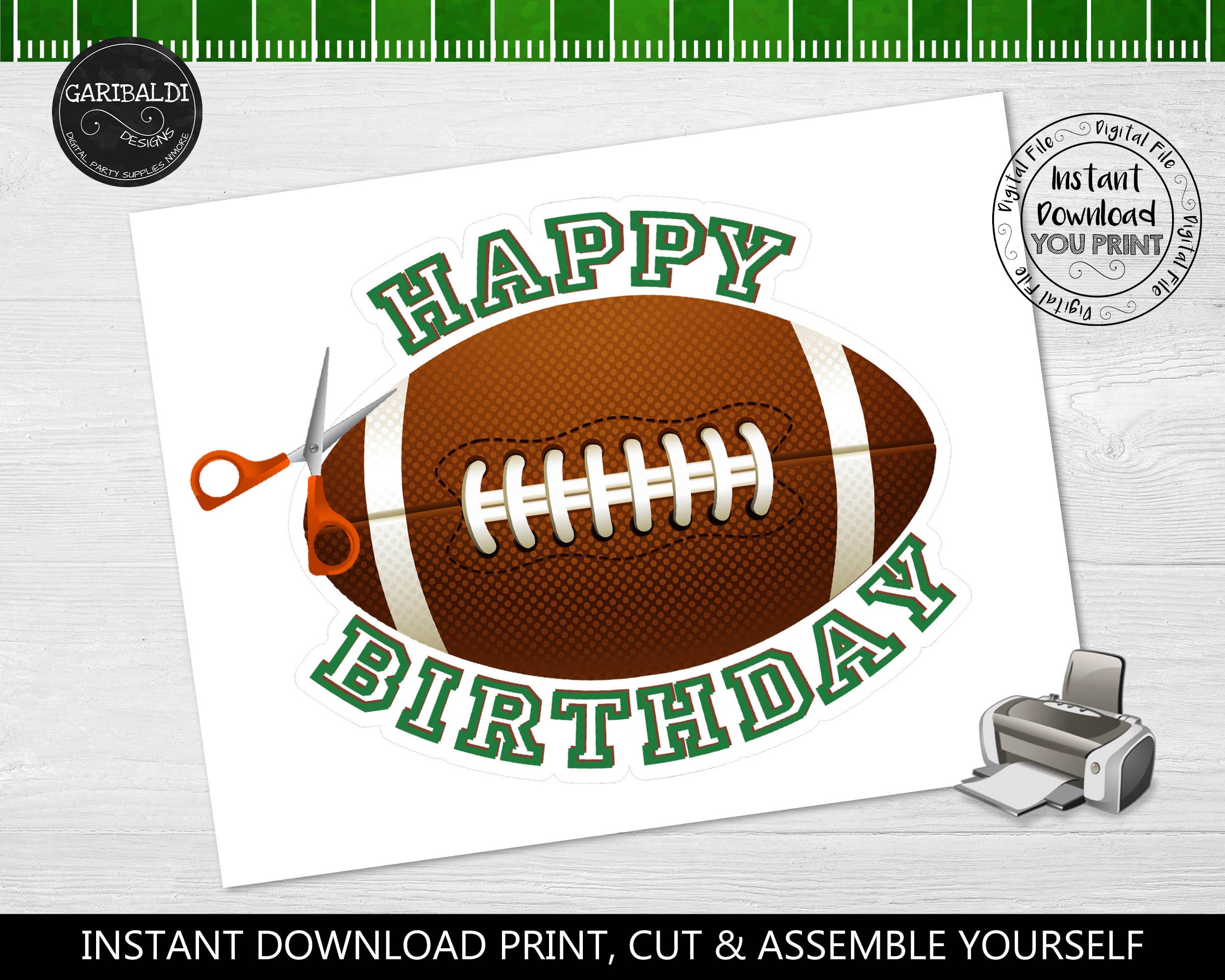 Instant Download Football Cake Topper Printable Football - Etsy