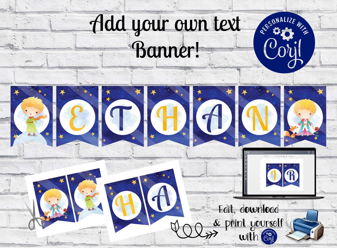 EDITABLE Little Prince Printable Banner, EDIT YOURSELF Little Prince ...