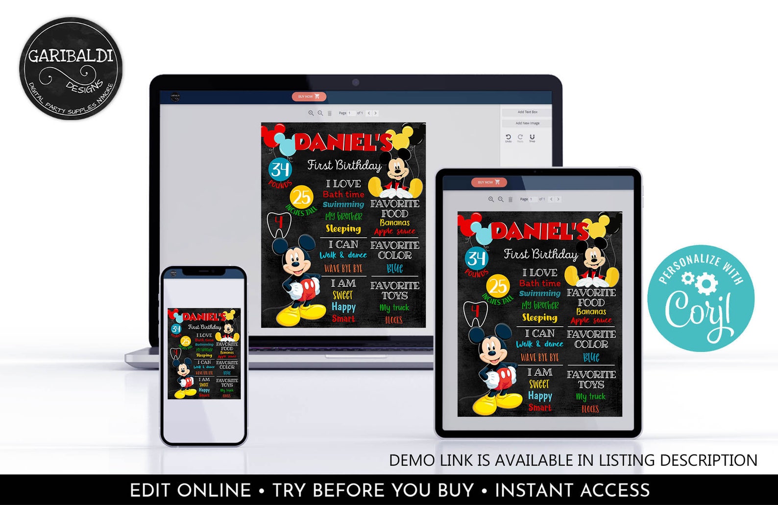 Editable Mickey Mouse Milestone Board Mickey First Birthday Board Fun ...