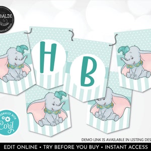 Editable Dumbo Pennant Banner Printable Dumbo Banner Mint Circus Dumbo ...