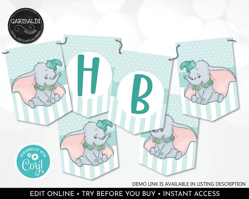 Editable Dumbo Pennant Banner Printable Dumbo Banner Mint Circus Dumbo ...
