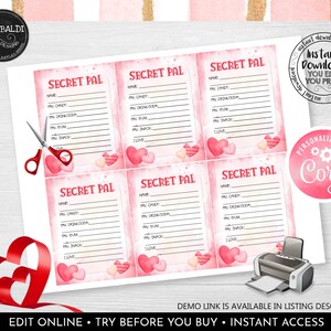 Editable Secret Valentine's Day Questionnaire, Secret Galentine's ...