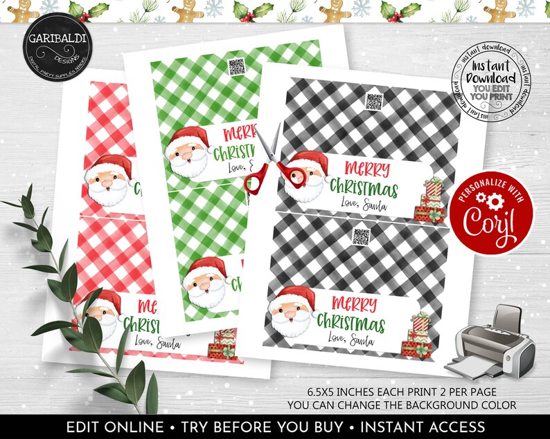 Editable Christmas Bag Topper Printable Santa Bag Topper Instant ...