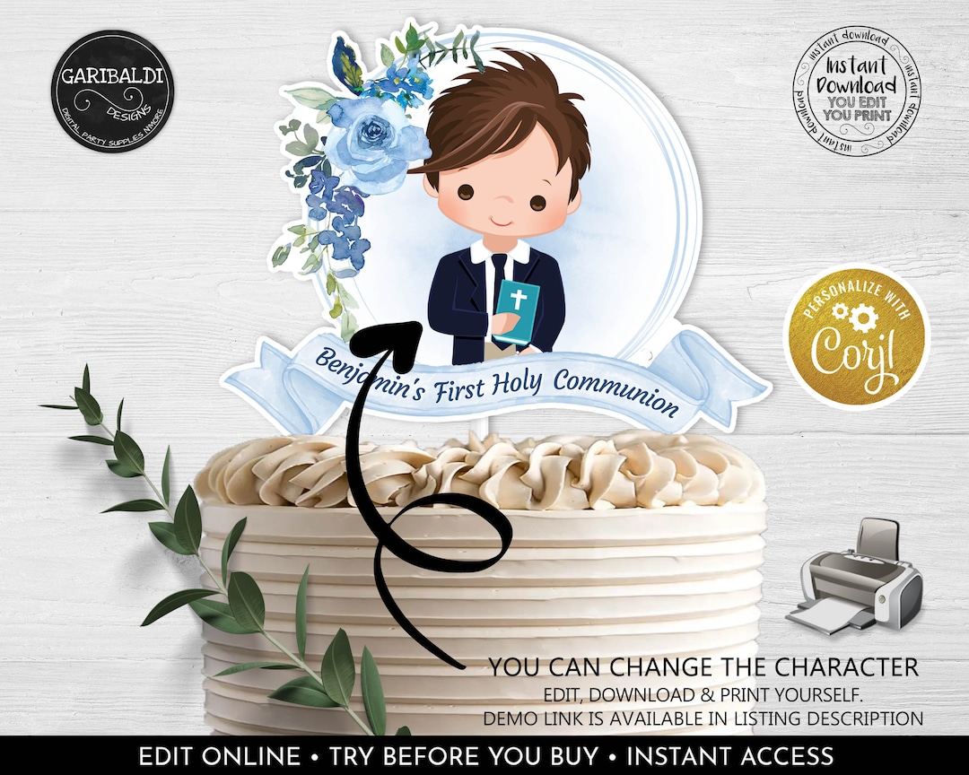 First Communion Cake Topper Editable First Communion Centerpieces ...