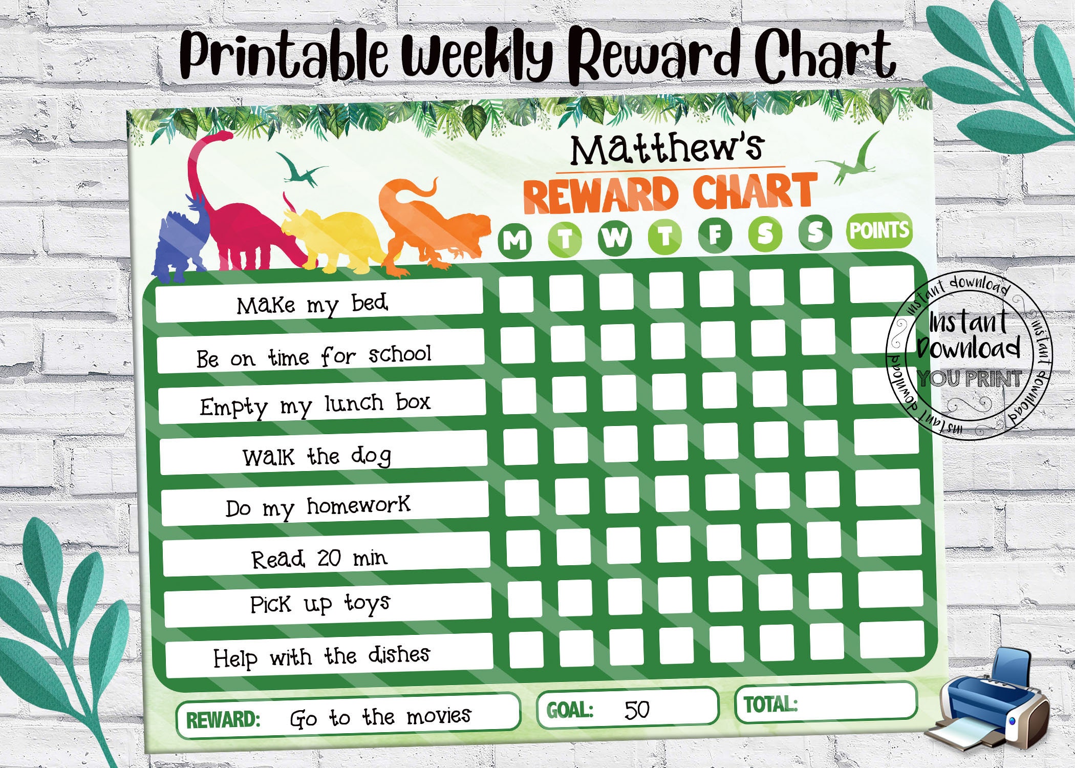 Instant Download Printable Dinosaur Homeschool Planner Schedule Chart ...