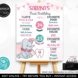 Editable Dumbo Milestone Board Dumbo First Birthday Board Dumbo ...