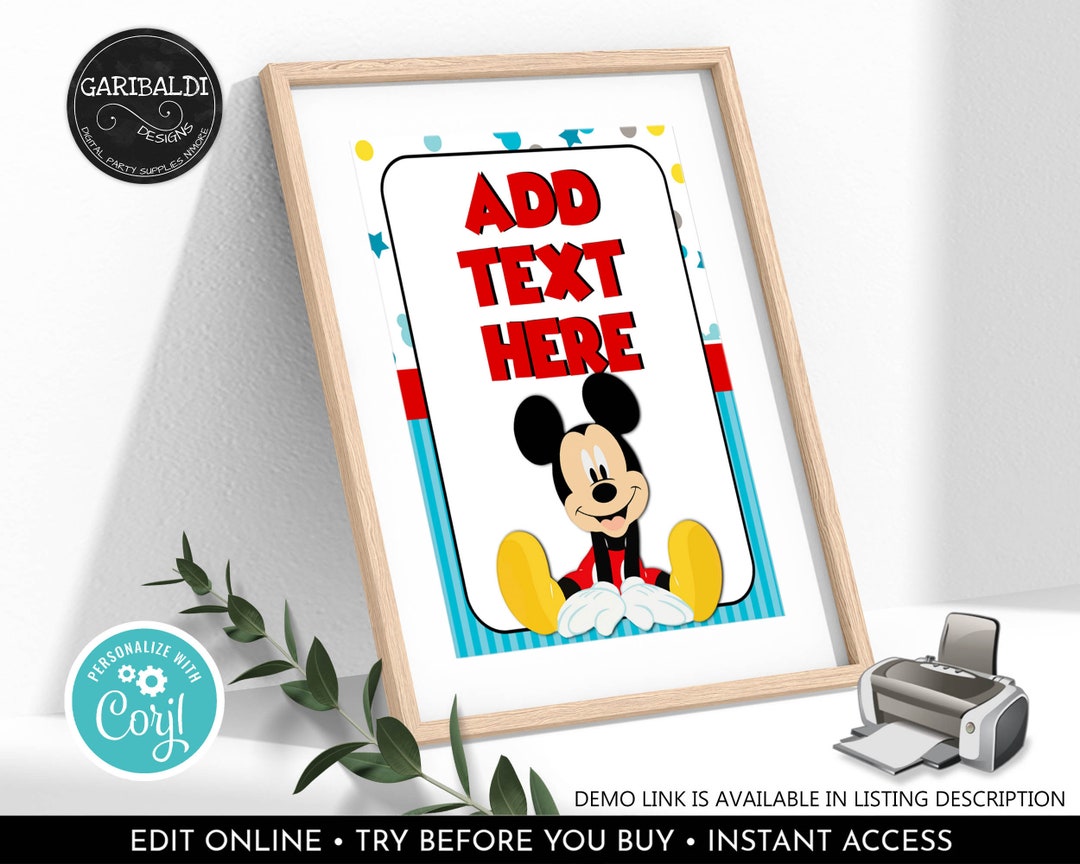 Editable Mickey Mouse Party Sign Mickey First Birthday Party Table ...
