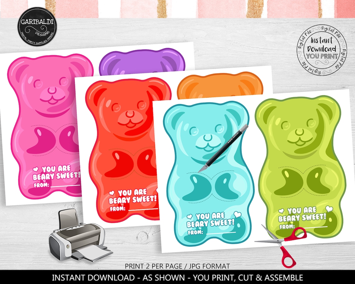 Gummy Bears Valentine's Day Cards Valentine's School Kids Classroom ...