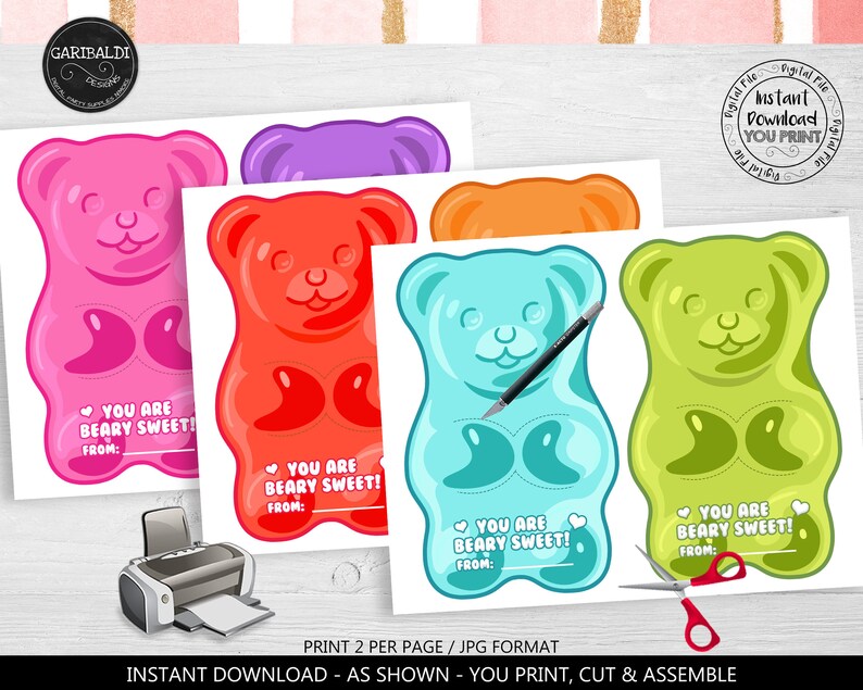 Gummy Bears Valentine's Day Cards Valentine's School Kids Classroom ...