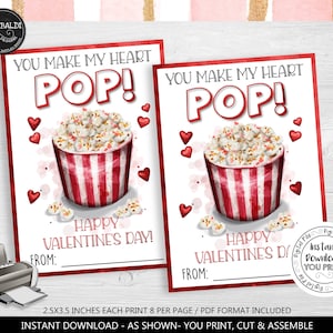 Popcorn Valentine's Day Card You Make My Heart Pop Gift Tag Popcorn ...