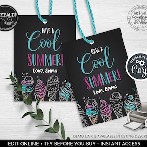 Editable Have a Cool Summer Tag End of School Year Gift Tags Ice-cram ...