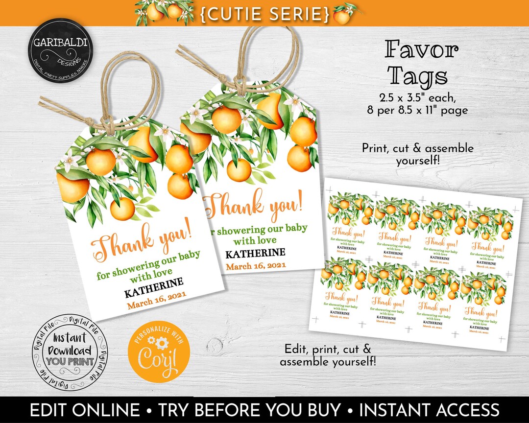 Editable Little Cutie Favor Tags Cutie Baby Shower Gift Tag Instant ...