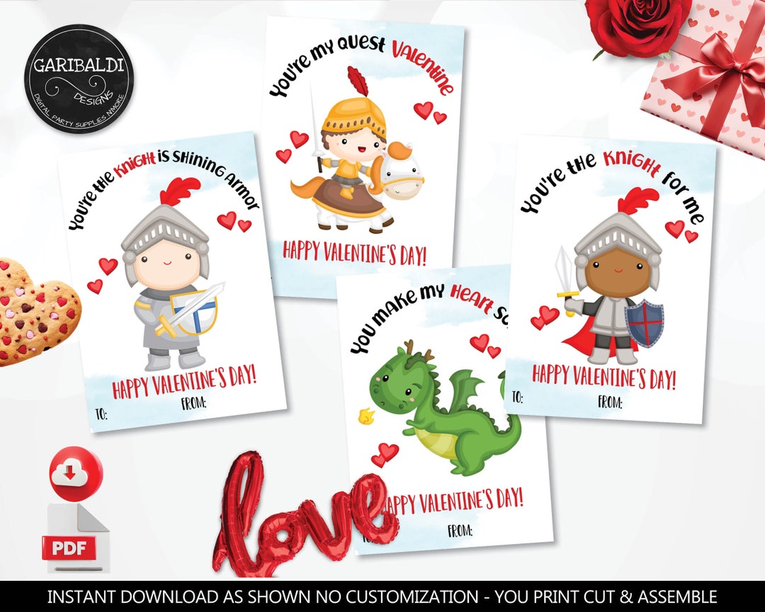 Printable Valentine's Day Cards Dragons and Knights Valentine's Day ...